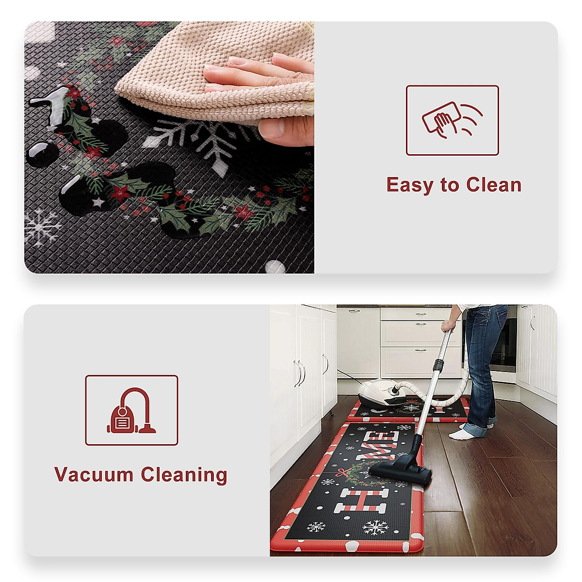 Christmas Joy Winter Snowflake Kitchen Floor Mat, Cushioned Anti Fatigue Kitchen Rug Waterproof Non Slip Comfort Foam Standing Mat for Kitchen Office Sink Laundry 17x30+17x47inch