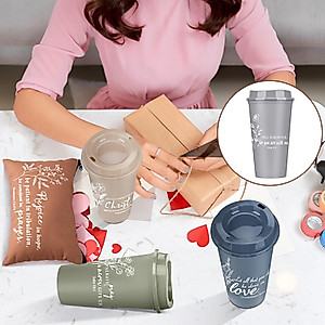 24 Pcs Christian Gifts for Women Include 12 Pcs 24oz Christian Coffee Cups with Lids 12 Religious Canvas Makeup Bags Mother Day Gifts for Church Bible Verse Inspirational Religious Present for Women