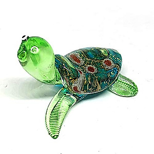 ZOOCRAFT Sea Turtle Hand Blown Glass Figurine Collectible Aquarium Miniature Home Garden Decor Personalized Gift