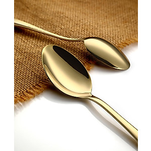 WYT Gold Teaspoons Set of 8, Stainless Steel Gold Silverware Dessert Spoon, Coffee Spoon, Mirrored Finish, Dishwasher Safe, 6.7-Inches