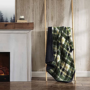 Eddie Bauer- Throw Blanket, Ultra Soft Plush Sherpa Home Décor, Reversible All Season Bedding (Trailhead Plaid Green, 50 x 60)