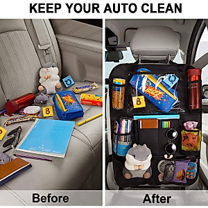 Reserwa Back Seat Car Organiser Step Mat Back Seat Storage Bag with Clear Display Tablet Holder and 9 Storage Pockets, Backrest Protector with USB/Headphone Slots