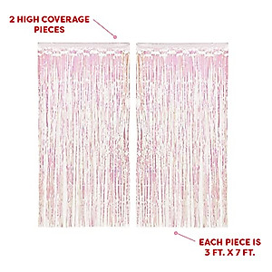 xo, Fetti Decorations Iridescent Fringe Foil Curtain - Set of 2 | Bachelorette Party Bridal Shower Backdrop, Wedding, Birthday Photo Booth
