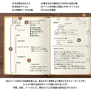 Midori hibino 22290006 Planner, 2024, A6, Daily Blue-Green (Starts January 2024) (Camel)