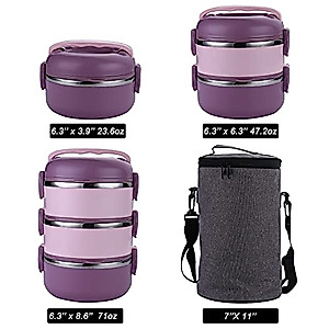 DILUOOU Stackable Lunch Box, 3 Tier Stainless Steel Thermal Lunch Box,Bento Lunch Box for Adult With Lunch Bag & Utensils (Pink)