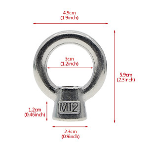 Saim M12 Eye Nut Female Thread Lifting Ring Eye Bolt Stainless Steel Screw Bolt 2Pcs