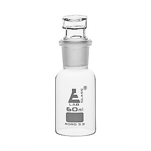Eisco Labs 60ml Reagent Bottle - Borosilicate Glass with Wide Mouth and Stopper