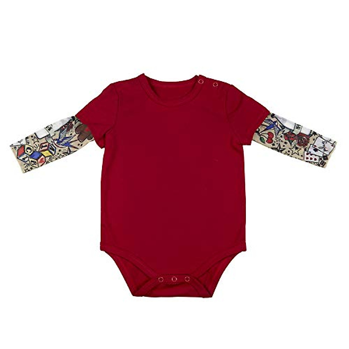 Stephan Baby Snapshirt-Style Diaper Cover with Tattoo Sleeves, Classic Ink, Red, Fits 6-12 Months