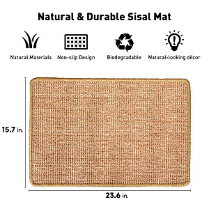 FUKUMARU Cat Scratcher Mat, 23.6 X 15.7 Inch Natural Sisal Cat Scratch Mats, Horizontal Cat Floor Scratching Pad Rug with Sticky Velcro Tapes, Protect Couch and Carpets