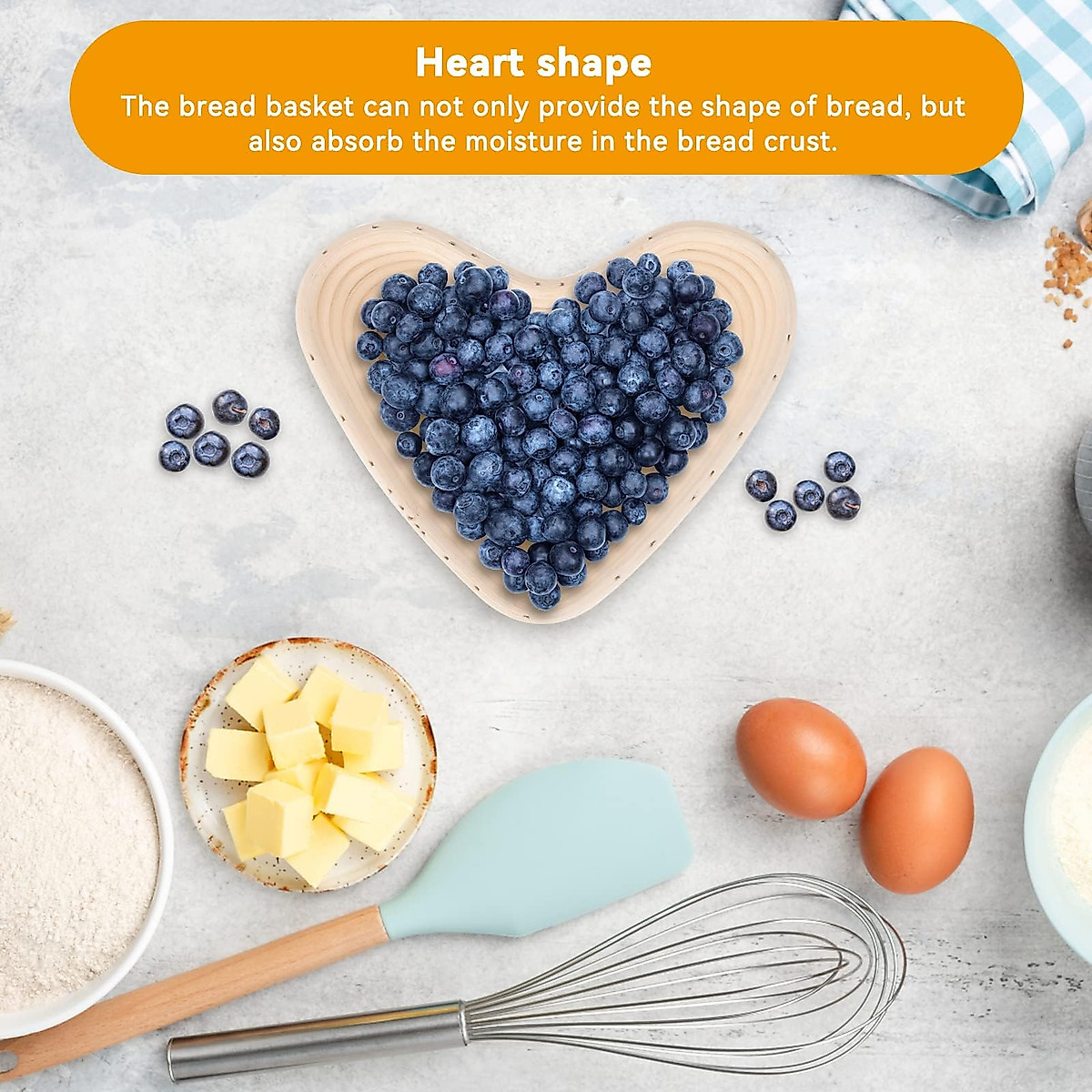 Banneton Proofing Basket, Heart Shaped Rattan Bread Basket with Proofing Liner Cloth for Sourdough Bread Making, Handmade Bread Proofing Basket Brotform Baking Bowl Dough Gifts 7.1 x 6.1 x 3.0in