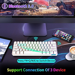 NACODEX STK61 2.4Ghz Wireless/Bluetooth/Wired 60% Mechanical Keyboard | 1000mAh Ultra Compact Rainbow Backlit Gaming Keyboard Wired Programmable for Win/Mac/PC Gamer