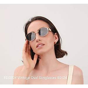 FEISEDY Trendy Retro Oval Sunglasses for Women Men Small Metal Frame Sun Glasses UV400 Shades B0124