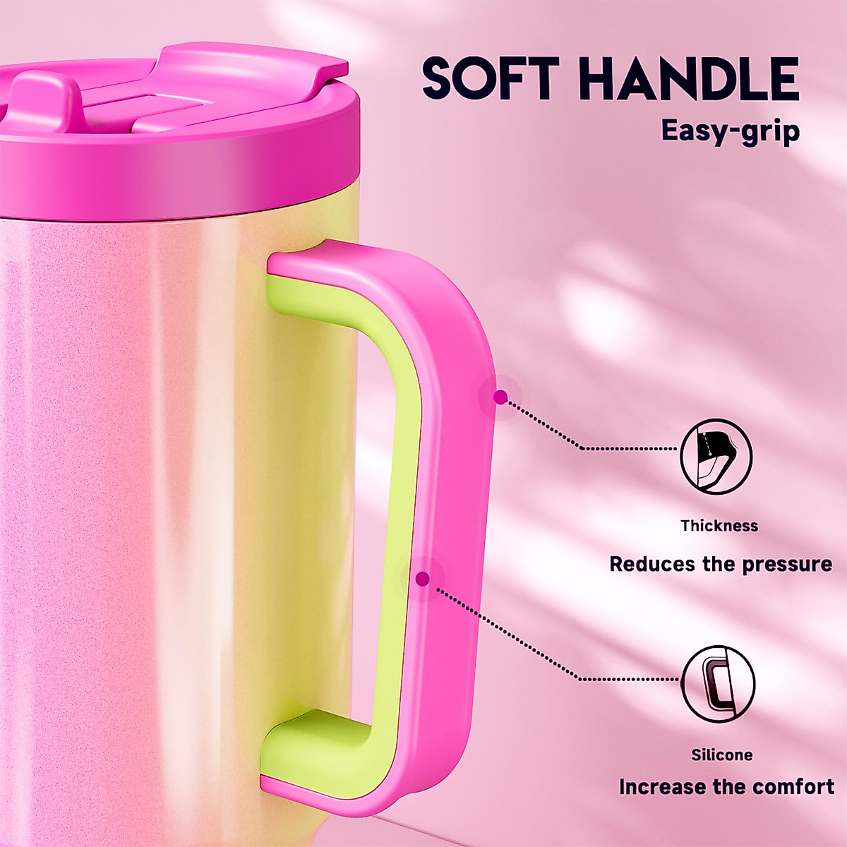 Meoky 32 oz Tumbler with Handle and Flip Straw, 100% Leakproof Tumbler with Lid and Straw, Stainless Steel Insulated Cup, Cupholder Friendly, Keeps Cold for 24 Hours (Carnival)