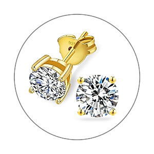 KRKC&CO Moissanite Earrings for Men, Dazzling Studs Earrings, S925 Sterling Silver, 4-Prong, 1.2-3.0CT, D Color, VVS1, Gold Jewelry Gifts For Him(5.5mm, 0.6ct*2, gold)