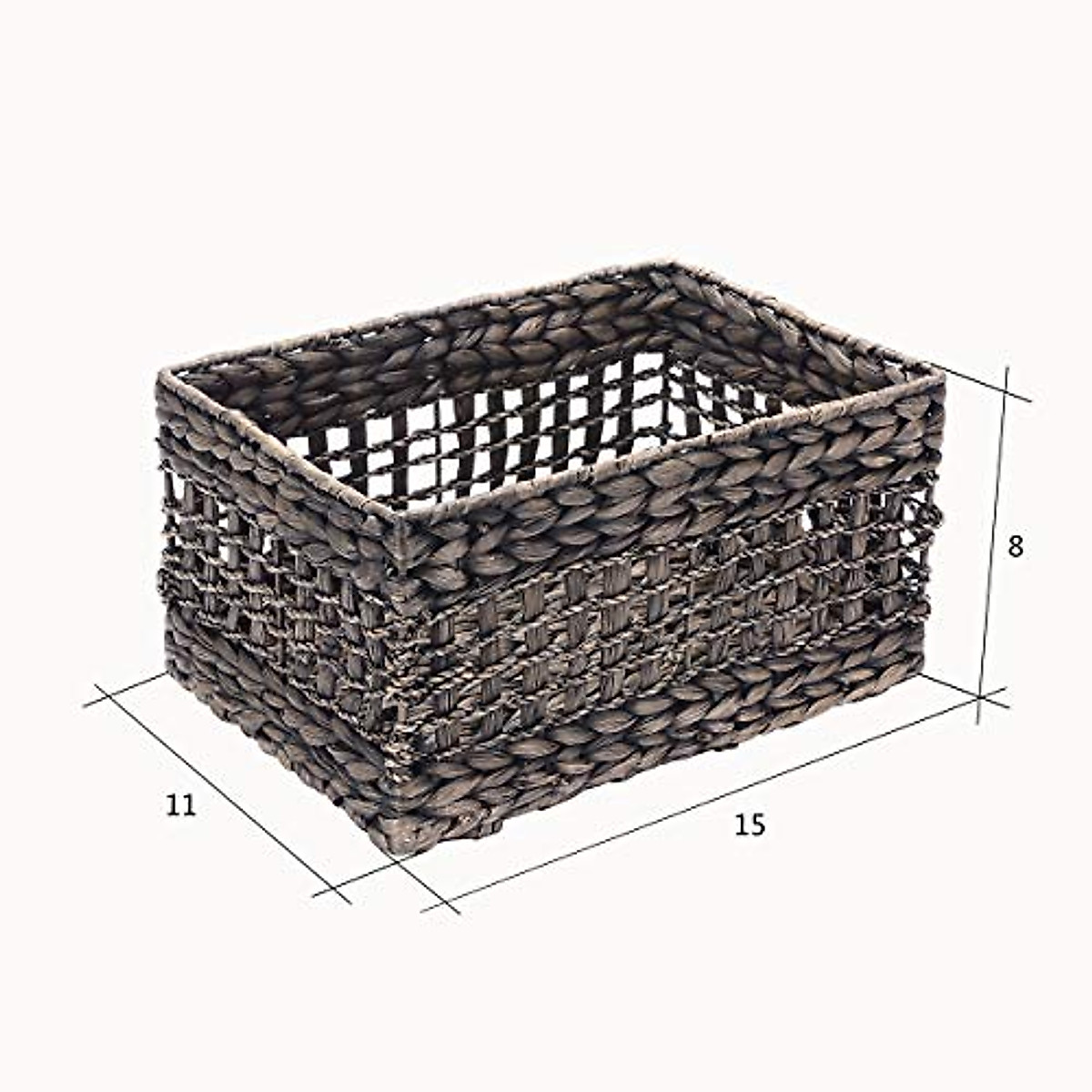 Villacera Rectangle Hand Weaved Wicker Baskets made of Water Hyacinth | Nesting Black Seagrass Bins | Set of 2