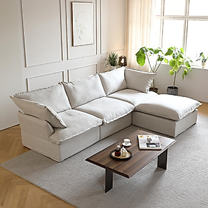 MGH Modular Sectional Sofa,Cloud Convertible Sectional Sofa Couch, L Shaped Minimalist Sofa Couch Sets for Living Room and Apartment,Sofa Cover Warshable& Removable (Beige, 3 Seater+1 Ottoman)