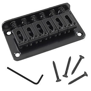 HARSKIYER Black Adjustable 6 String Guitar Bridge, Metal Fixed Top Load Guitar Tailpiece Guitar Fixed Bridge Hardtail Saddle Bridge Guitar Parts for 6 String Guitar