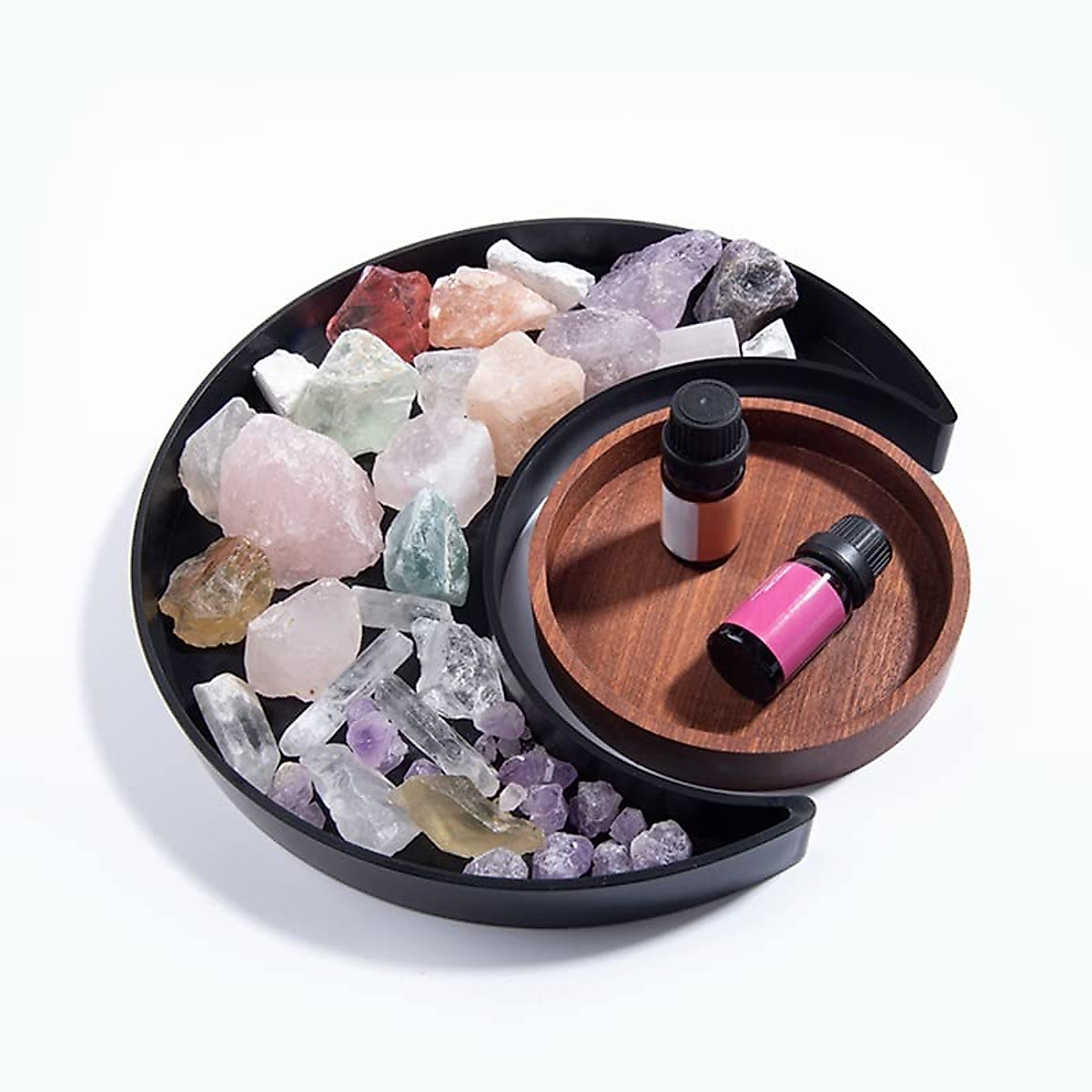 SDGH Entrance Living Room Crystal Wooden Aromatherapy Tray Decorative Stone Essential Oil Display Wooden Moon Tray