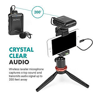 Movo iVlog4 Smartphone Video Bundle with Wireless Microphone System, Mini Tripod, LED Camera Light, Wide-Angle Lens - Cage and Cell Phone Tripod Stand - Lavalier Microphone for iPhone and Android