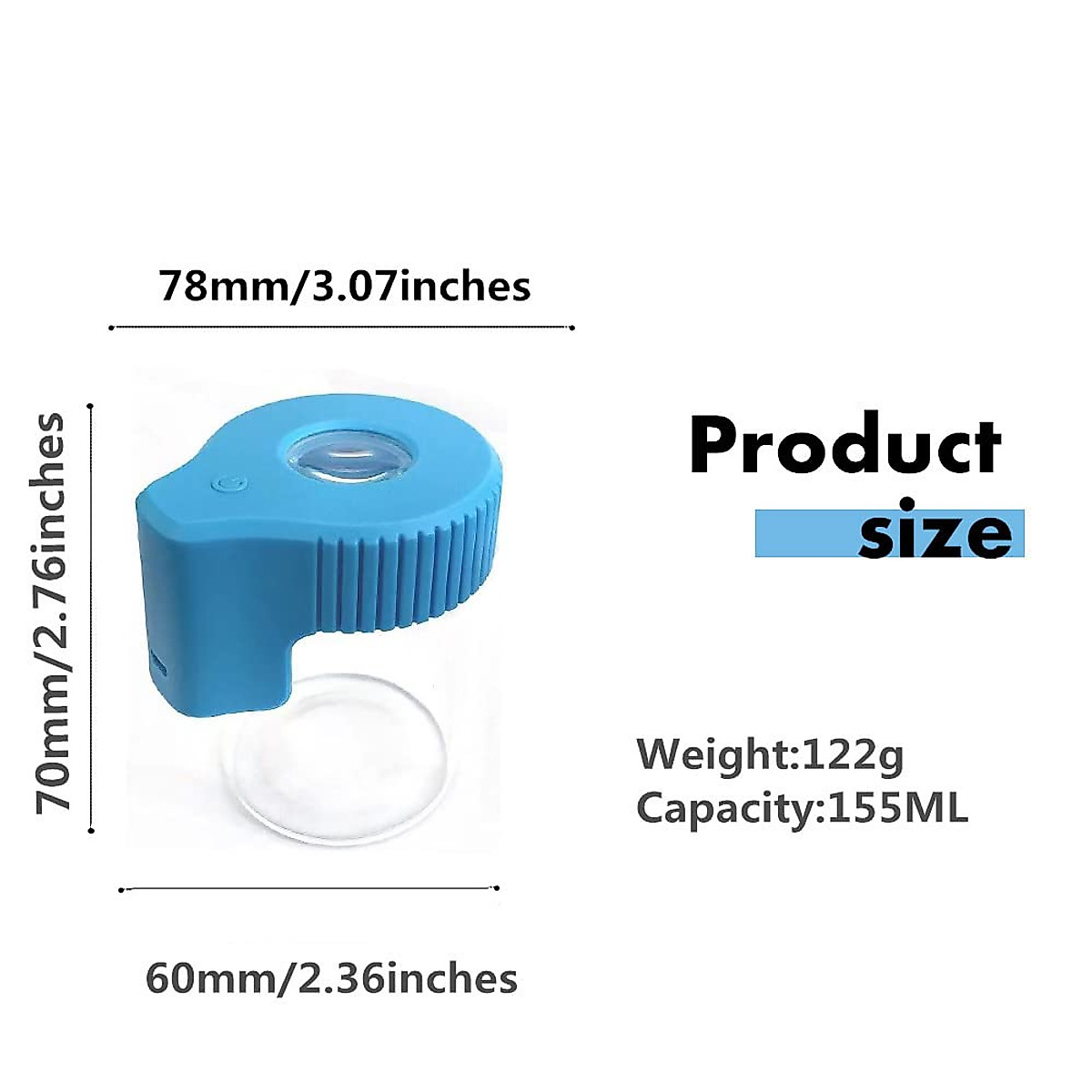 Oweto Led Transparent Glass Seal Storage Jar, Light-Up Magnifying Glass Ornamental Bottle (Blue)