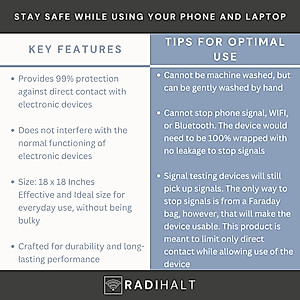 RadiHalt Faraday Blanket For Cell Phone and Laptop - Protection Against Direct Contact From Cell Signal, WIFI, Bluetooth, RF and Unwanted Signals