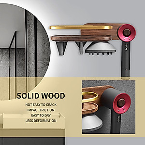 Hair Dryer Stand Holder for Dyson Supersonic, Magnetic Hair Dryer Display Rack Wood Bathroom Wall Mounted Organizer (C)