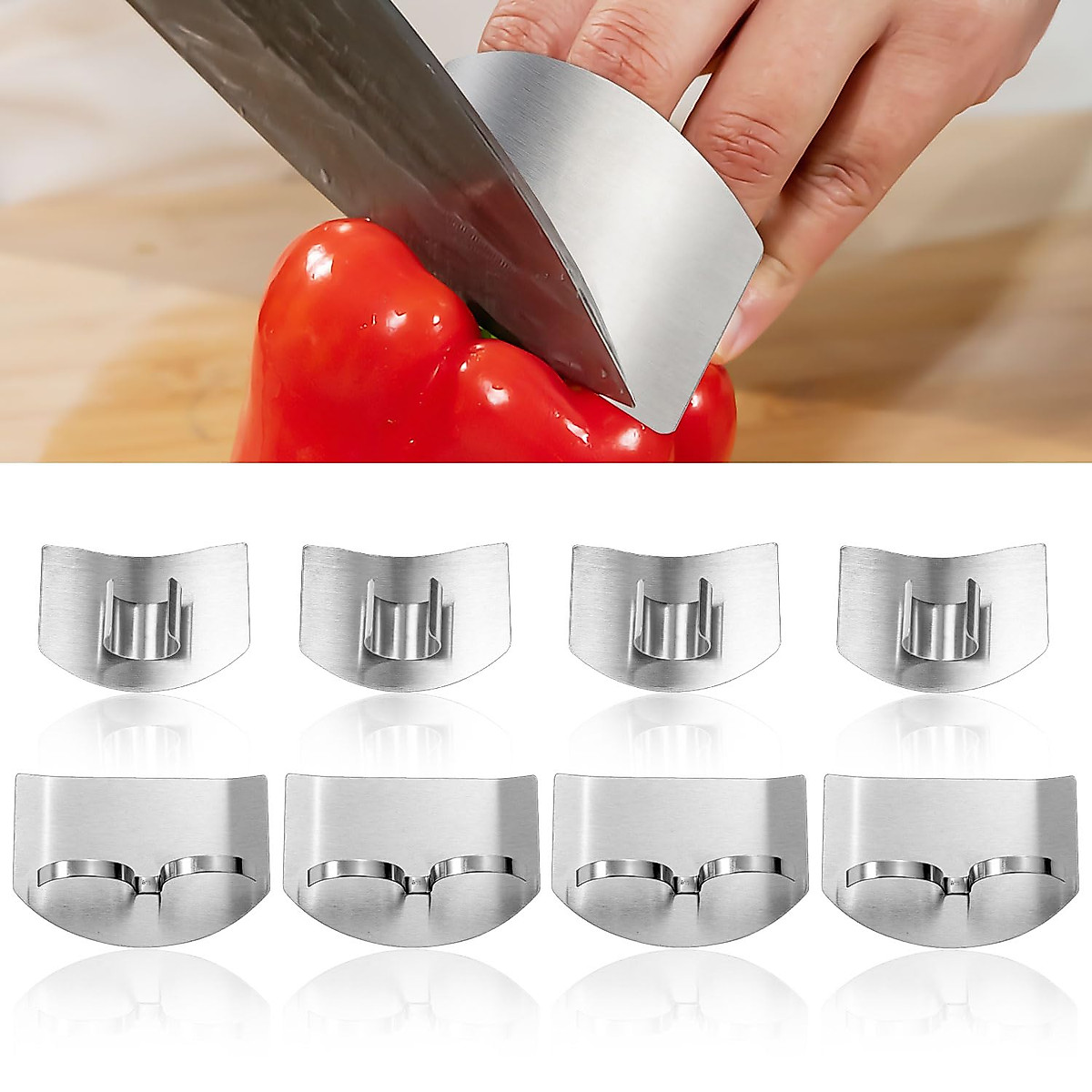 8pcs Stainless Steel Finger Guards, Single & Double-Finger Protector for Cutting Chopping Finger Guard Open-Ring Style Finger Shield for Cutting Aid Kitchen Tool Slicing Dicing Chopping