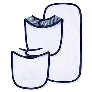 Little Me Baby Boy Newborn Bib and Burp set, White Print, One Size
