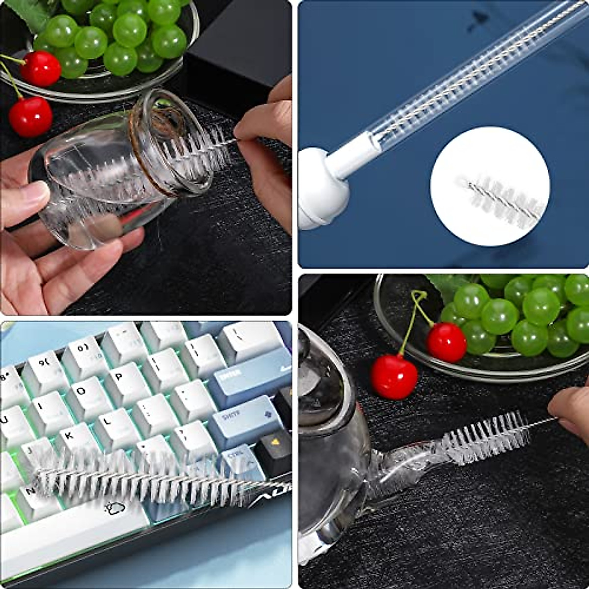 Ixiaoyoo Straw Cleaner Brushes Sets, 12 Pieces 8.2 Inch Botthle Cleaning Brush and Nylon Tube Brush Brush Kit for Sippy Cup, Tumbler, Water Bottle, Drinking Straw (White)