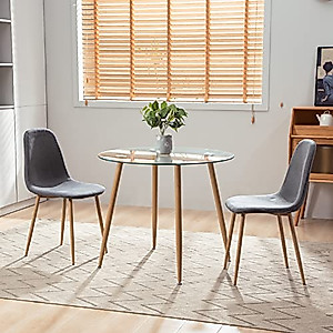 SICOTAS Dining Table Round - Glass Top Kitchen Table with Wooden Metal Legs, Modern Dining Room Table for 2 or 4, Circle Dinner Table for Kitchen, Small Spaces, Apartment,35 x 29 inch, Clear