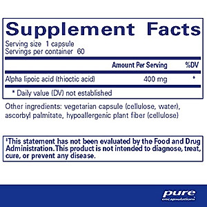 Pure Encapsulations Alpha Lipoic Acid 400 mg | ALA Supplement for Liver Support, Antioxidants, Nerve and Cardiovascular Health, Free Radicals, and Carbohydrate Support* | 60 Capsules