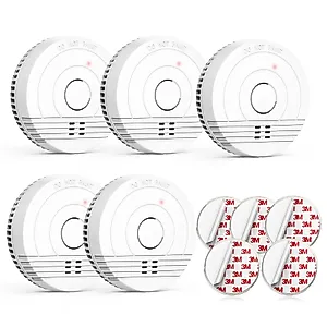 Jemay Smoke Detector Fire Alarm Battery Powered, Smoke Alarm with Advanced Photoelectric Technology, Smoke Detectors with LED Indicator & Silence Button. Fire Safety for Home and Bedroom, 5 Pack
