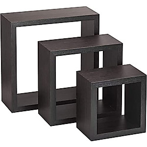 Halter Square Wood Shelves, Floating Wall Shelves for Bathroom, Bedroom, Living Room, and Kitchen, Wooden Office Shelves, Floating Shelf for Wall Storage, Wall Mounted Floating Shelf, Brown, Set of 3
