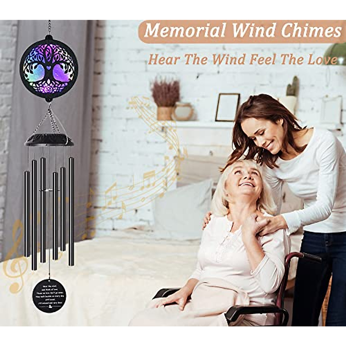 Solar Tree of Life Wind Chimes, Memorial Gift for Mom, Wind Chimes for Outside, Sympathy Wind Chimes for Loss of Loved One, Condolence Gift, Outdoor Garden Decor