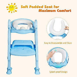 BABY JOY Kids Portable Potty Training Toilet Seat w/Step Stool Ladder, Foldable Adjustable Toddler Toilet Training Seat Chair with Non-Slip Pads and Soft Cushion Seat, for Boys Girls Toddlers (Blue)