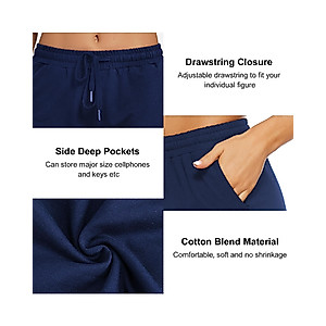 Stelle Womens Bermuda Knee Length Exercise Running Lounge Sweat Shorts with Deep Pockets (Medium, 10" Navy)