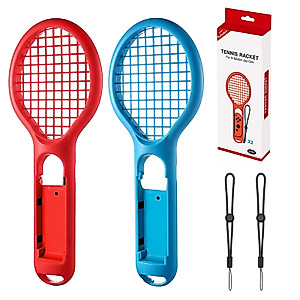 INFURIDER Tennis Racket Controller Holder for Nintendo Switch Game (2 pack,Red & Blue),Hand Grip Compatible for Sport Game, Game Controller Joy-Con Accessories for Nintendo Switch Mario Tennis Ace