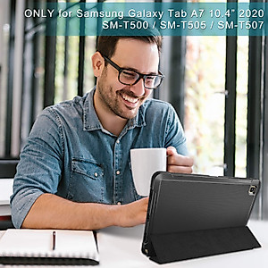 ProCase for Galaxy Tab A7 Case 10.4 Inch 2020 (SM-T500/T505/T507), Full-Body Tri-fold Shockproof TPU with Built-in Screen Protector -Black