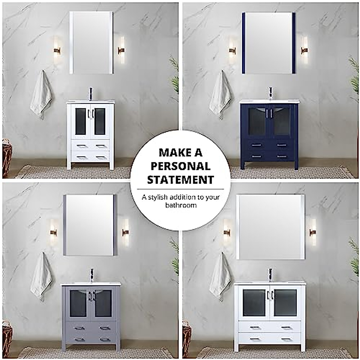 Bell+Modern Harborfront 36 in W x 18.25 in D White Bath Vanity with Side Cabinet, White Ceramic Top, and 22 in Mirror