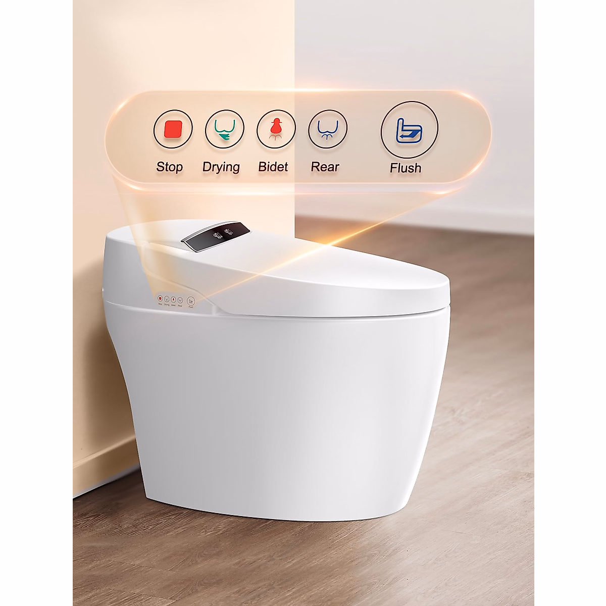 LDian Tankless Smart Toilet With Bidet Built In,Heated Toilet Seat One-piece Bidet Toilet Seat, Auto Flush, Auto Open & Auto Close, Warm Water and Dryer, Wireless Remote Control