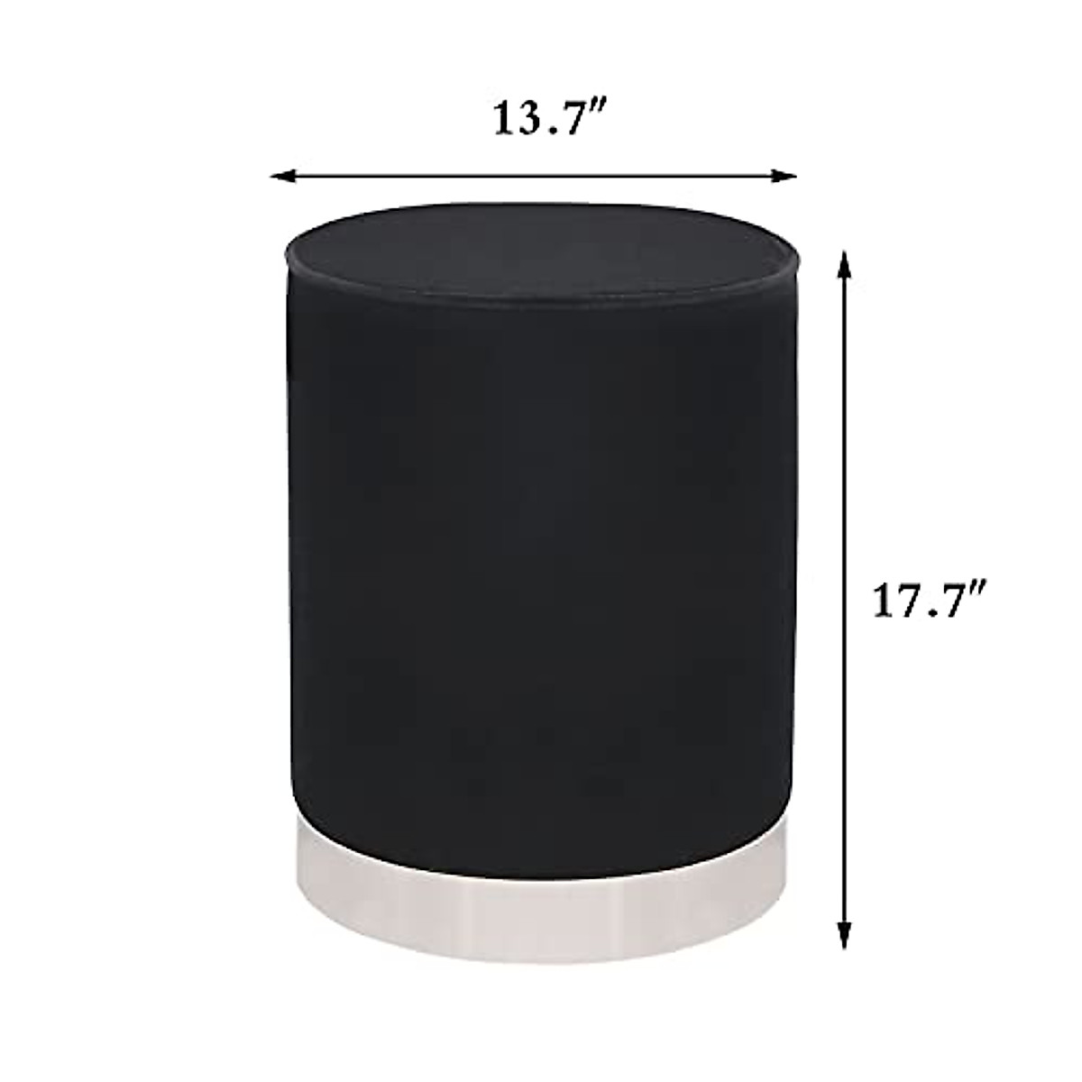 Adeco Round Upholstered Velvet Ottoman with Silver Metal Base, Makeup Vanity Chair Soft Compact Padded Foot Rest Stool for Living Room Bedroom, Black