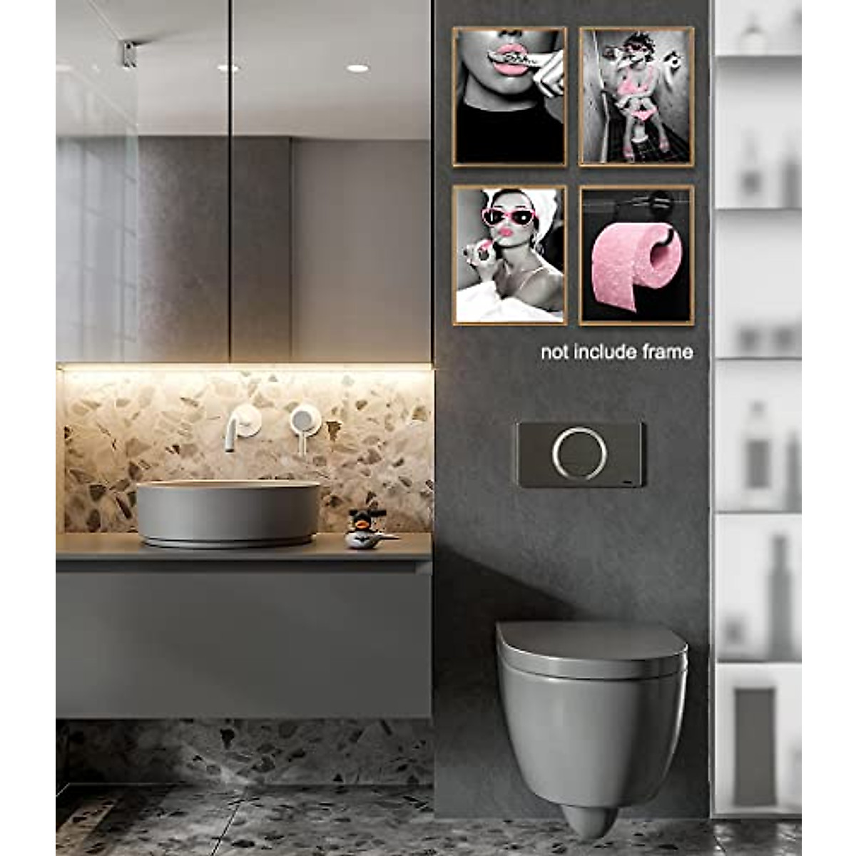 zaixko Bathroom Decor Fashion Women Canvas Prints Pink Wall Decor Black and Pink Pictures for Bathroom Glam Wall Art Canvas Posters Pink Bathroom Decor