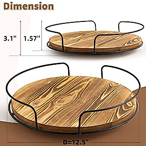 12 Inch Wood Lazy Susan Turntable for Table, Kitchen Rustic Turntable Organizer with Steel Frame, 360 Degree Decorative Turntable for Countertop Cabinet or Centerpieces
