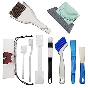 Blue Top Household Cleaning Brushes 10-Piece Set Window Crevice Cleaning Tool for Narrow Gap,Magic Window Sill Cleaning Tool for Slide Door,Tile Lines,Shutter,Air Conditioner,Keyboard,Vents