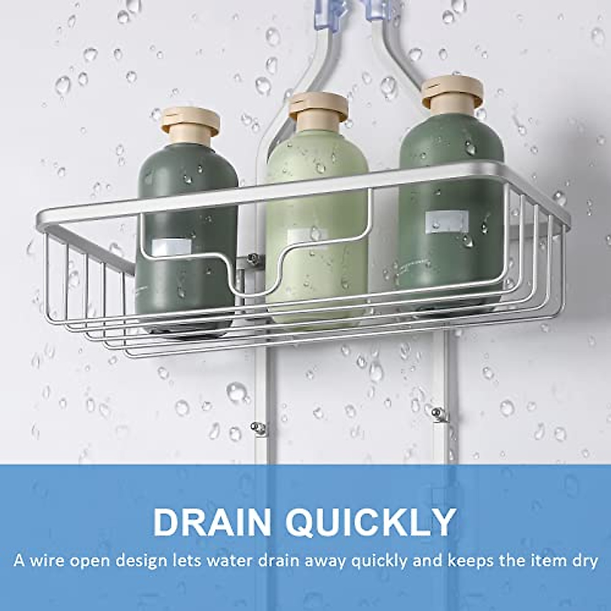 Shower Caddy Over Shower Head, Hanging Shower Caddy, Rustproof Shower Organizer with Hooks for Razor/Sponge, Over The Shower Head Caddy with Soap Basket (Silver))