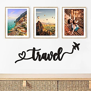 Qmetalart Travel Decor Metal Wall Art Backdrop Decoration Sign Word Hanging for Home Living Room Bedroom Office Housewarming Gift for Travel Lover