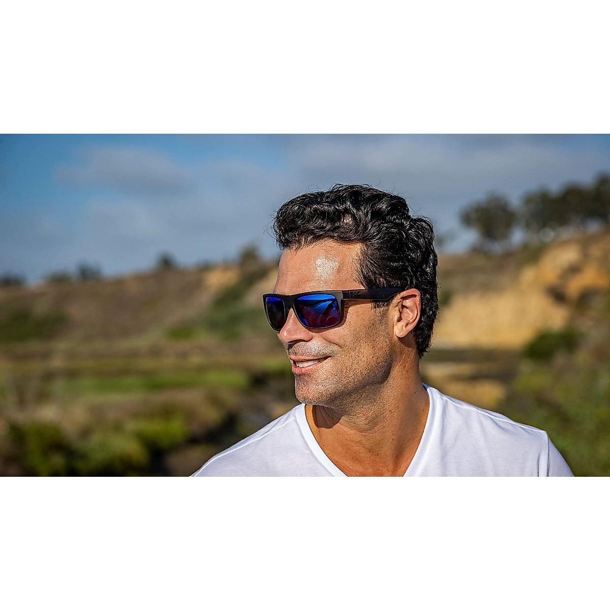 Kaenon Mens Burnet Mid Sunglasses - Matte Carbon Black | Ultra Pacific Blue