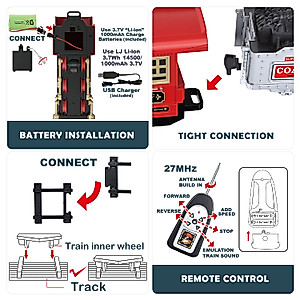 Train Set - Trains USB Charging Battery and Remote Control - 2022 Christmas Train Toys - Steam Locomotive Engine, Cargo Car and Train Tracks - Train Toy for 3 4 5 6 + years old Kids