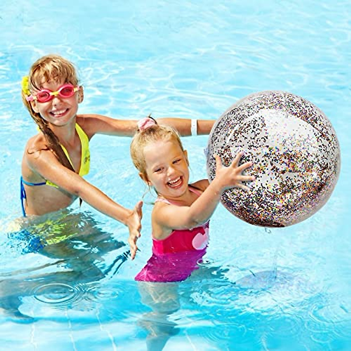 Inflatable Beach Balls Bulk Jumbo 16" Glitters Pool Toys Balls for Pool, Beach, Summer Pool Party - Swimming Pool Game Water Beach Toys Kid Party Favor Luau Decorations Blow Up Beach Ball (12 Pack)