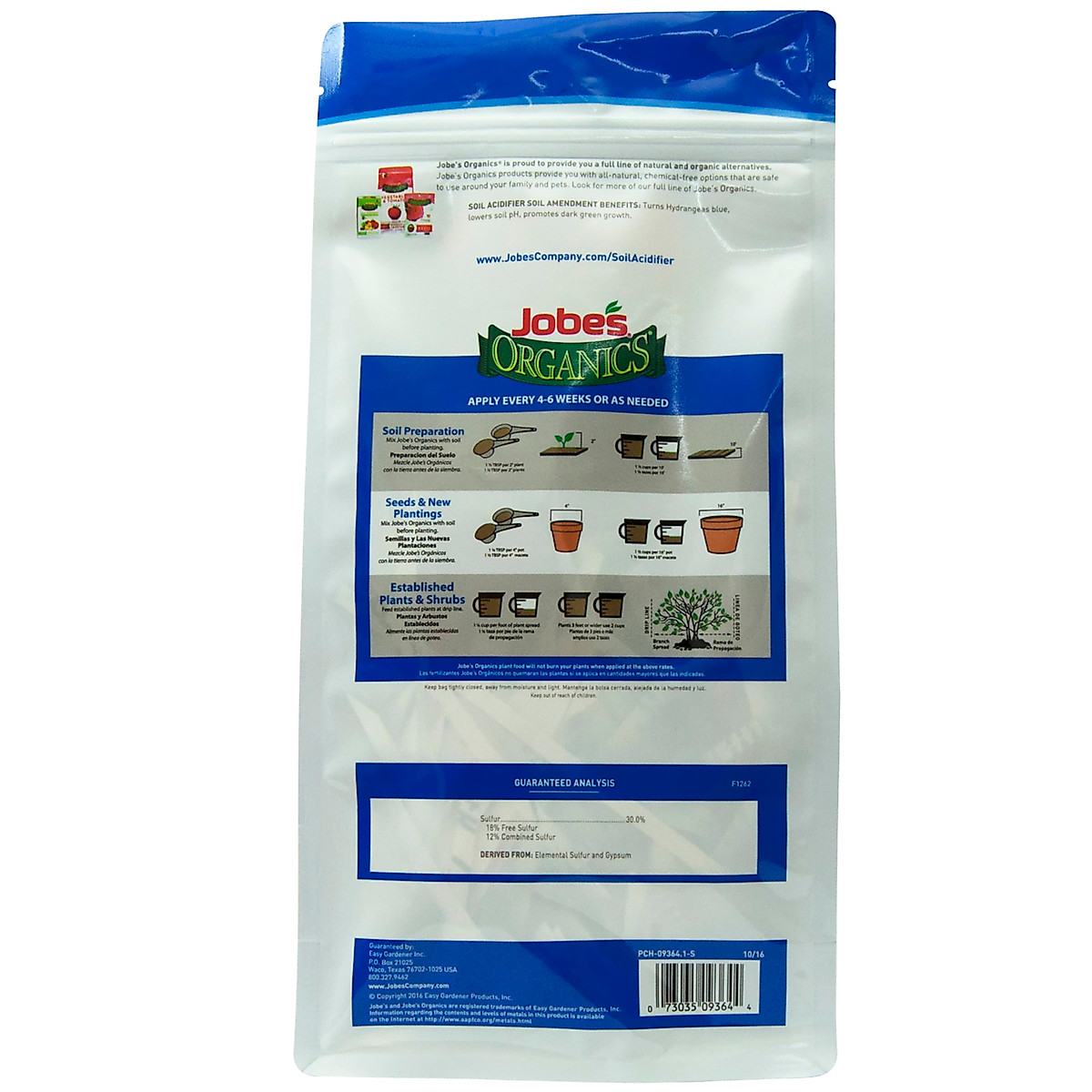 Jobe's Organics, 09364, Soil Additive, Soil Acidifier, 6lbs, Brown
